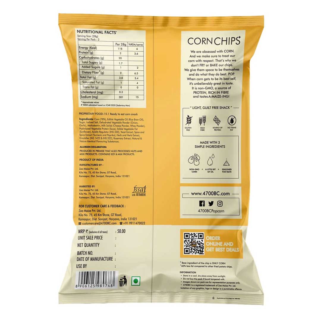 Chips+, Cheese & Herbs, Popped, 100% Corn-Based (Pack of 6, 55g) – 4700BC