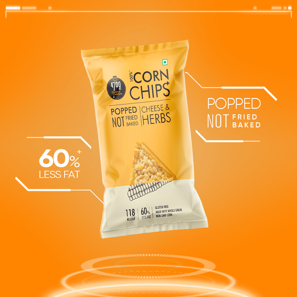 Chips+, Cheese & Herbs, Popped, 100% Corn-Based (Pack of 6, 55g) – 4700BC